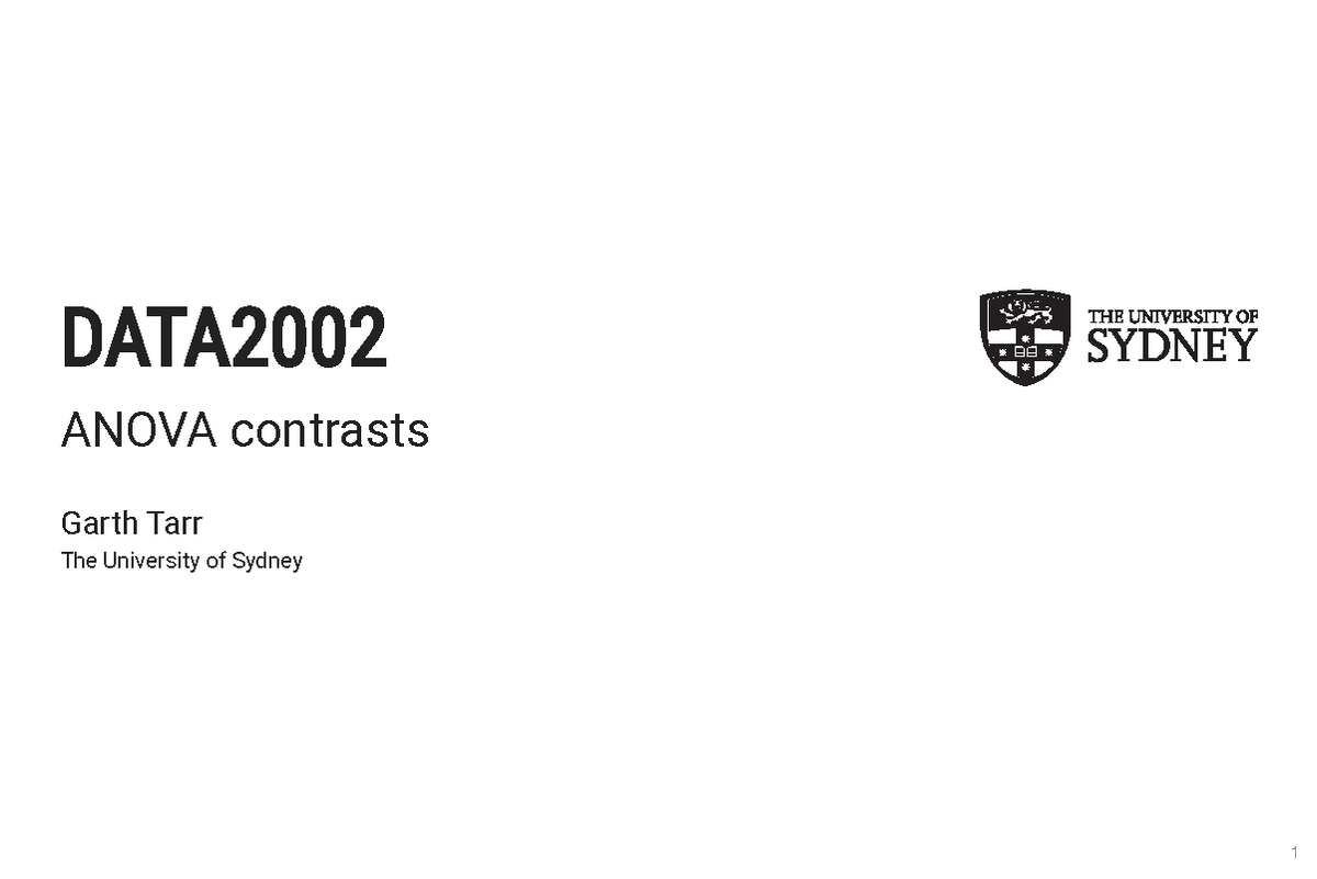 Wk07 live anovacontast - DATA ANOVA contrasts Garth Tarr The University ...