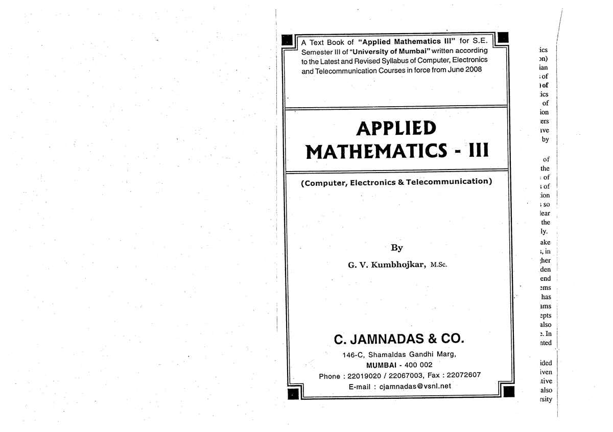 Maths 3 GV Kumbhojkar - Applied Mathematics-III - Studocu