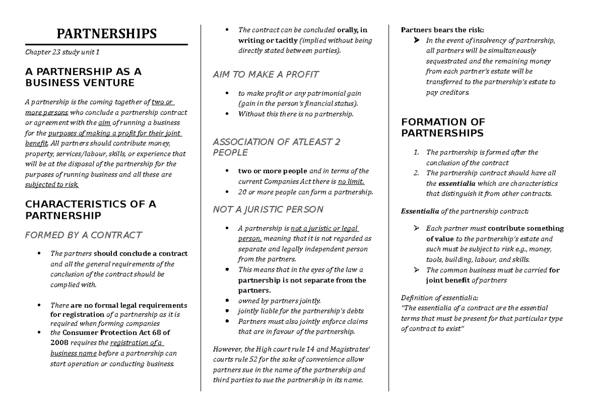 Partnerships - Partnership summary of the explanatory notes ...