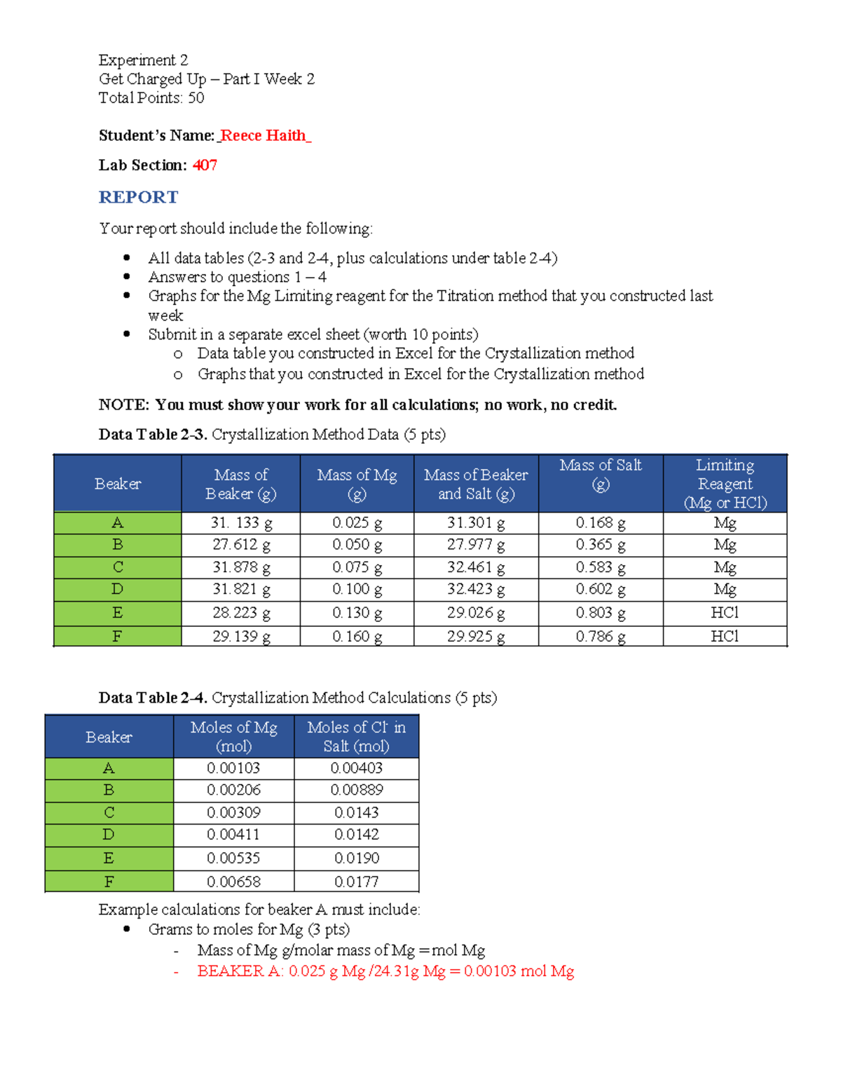 CHEM 109 Exp. 2 Get Charged Up week 2 - Experiment 2 Get Charged Up ...
