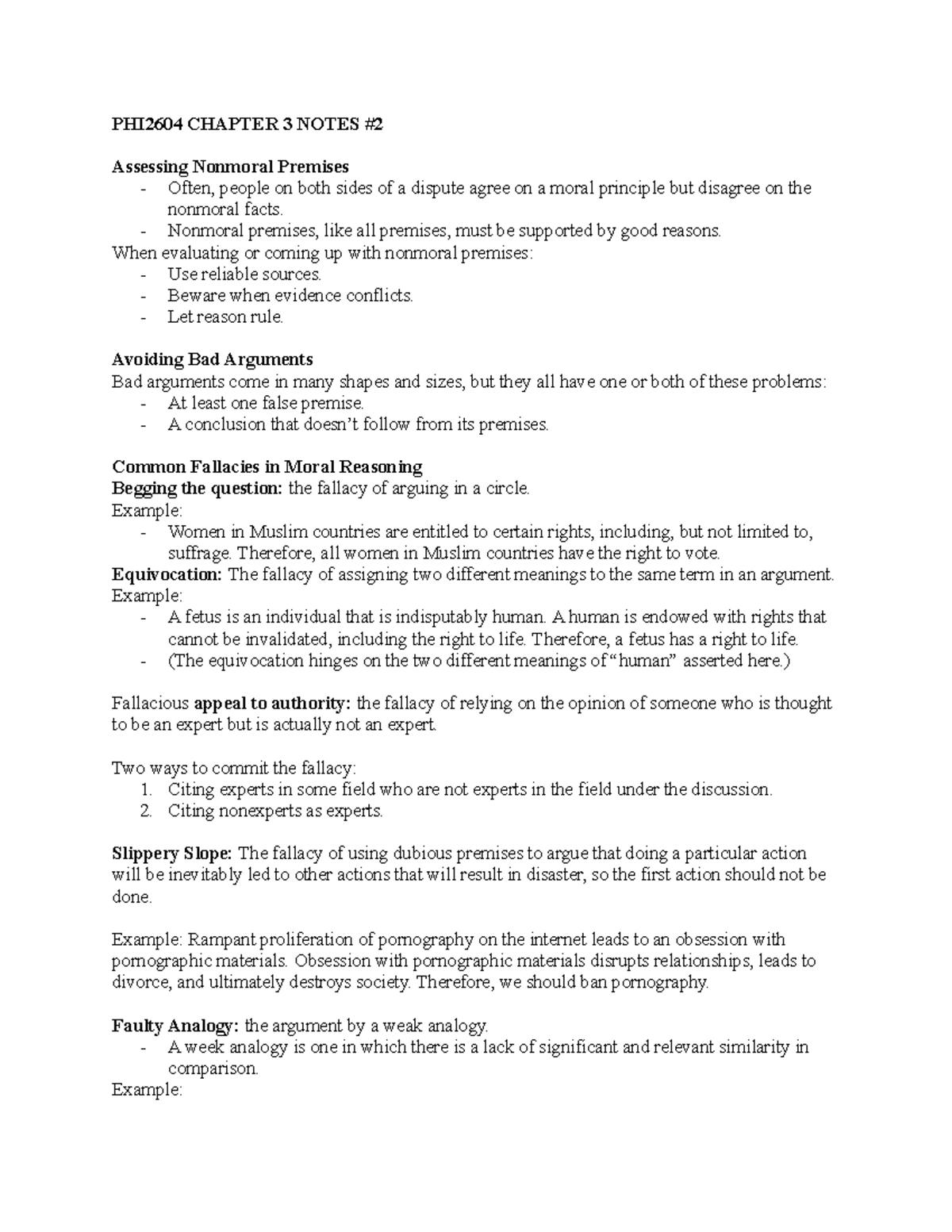 PHI2604 Chapter 3 Notes #2 - PHI2604 CHAPTER 3 NOTES Assessing Nonmoral ...