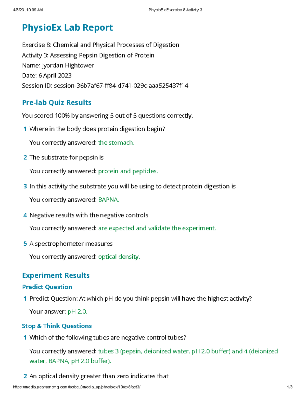 Digestion Physio Ex 3 - courseworrs - 4/6/23, 10:09 AM PhysioEx ...