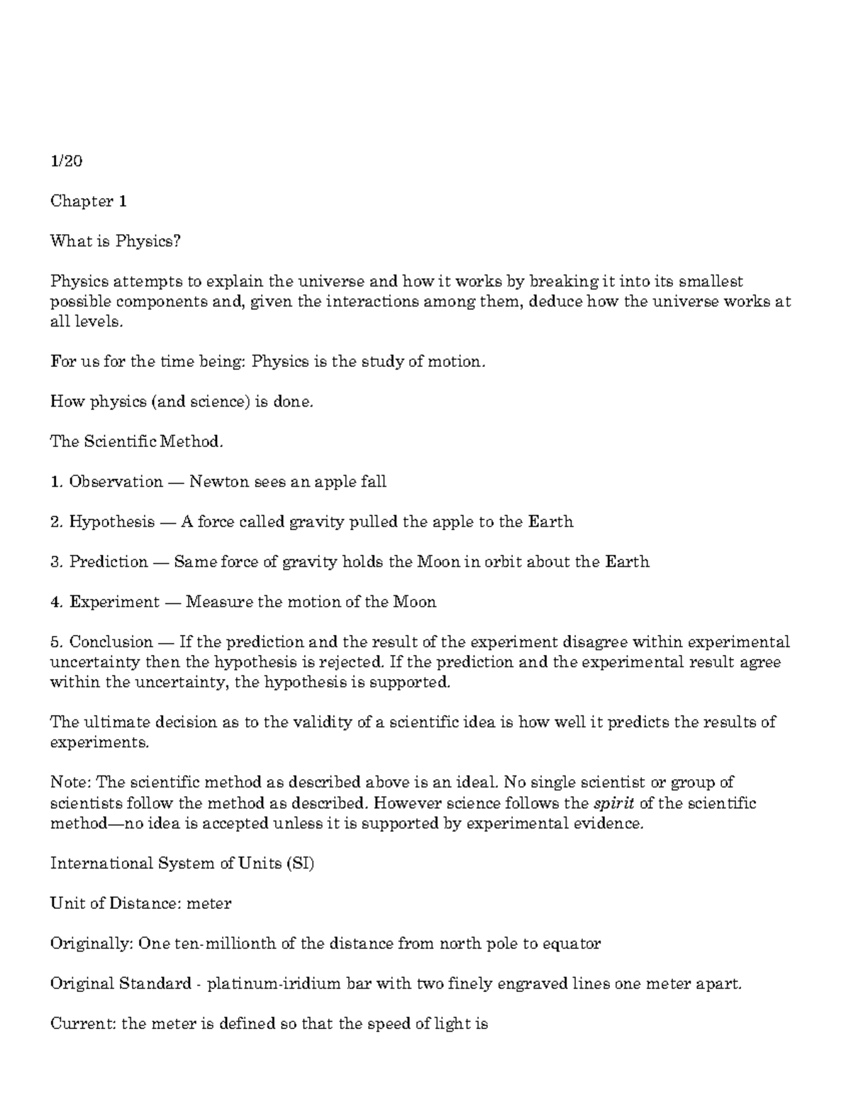 Physics 2100 Lecture Notes Week 01 - Physics 110Spring 2017 Tom ...