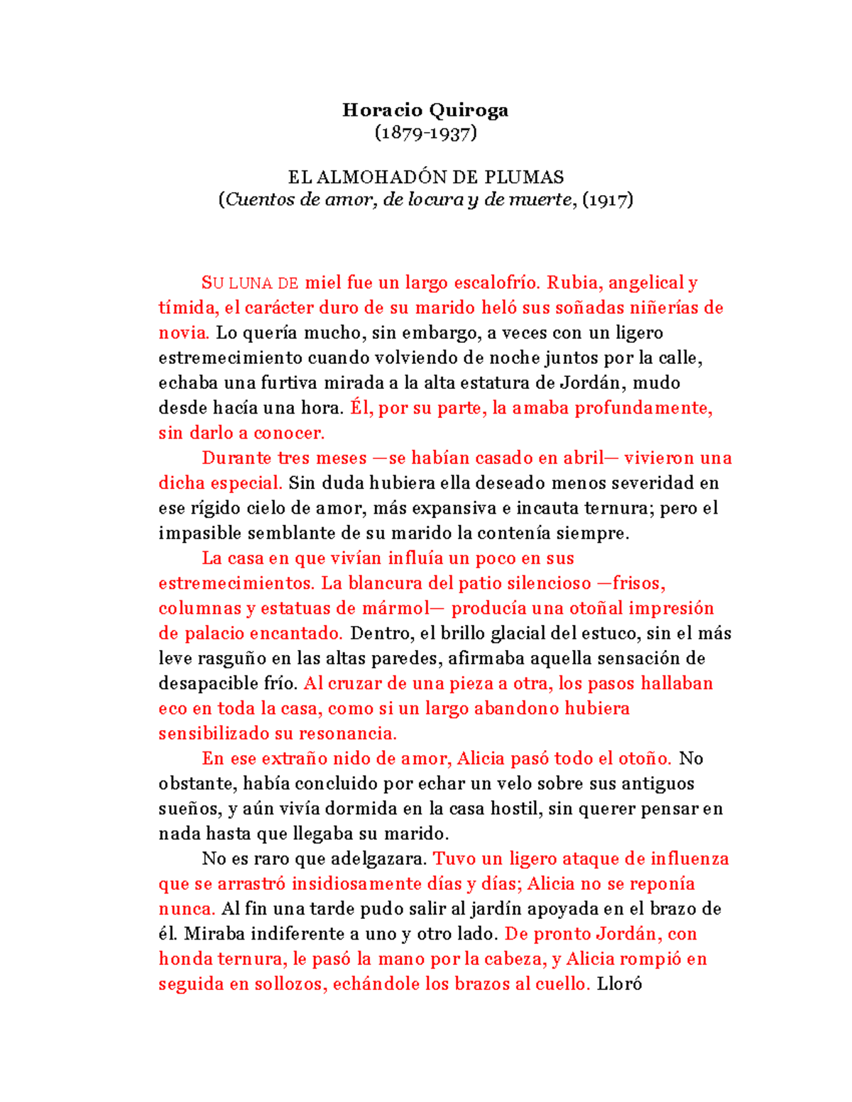 El Almohadón de Plumas - logica - Horacio Quiroga (1879-1937) EL ...