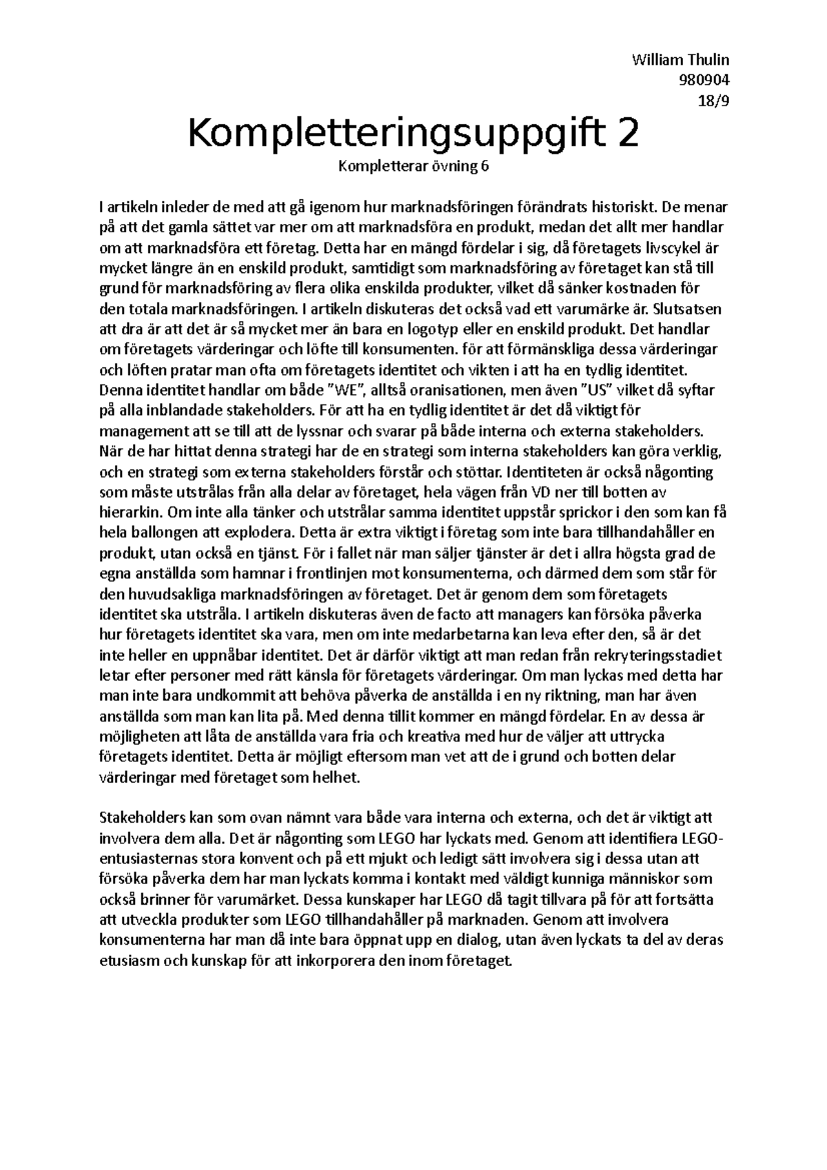 Kompletteringsuppgift 2- Strategisk marknadsföring - William Thulin ...