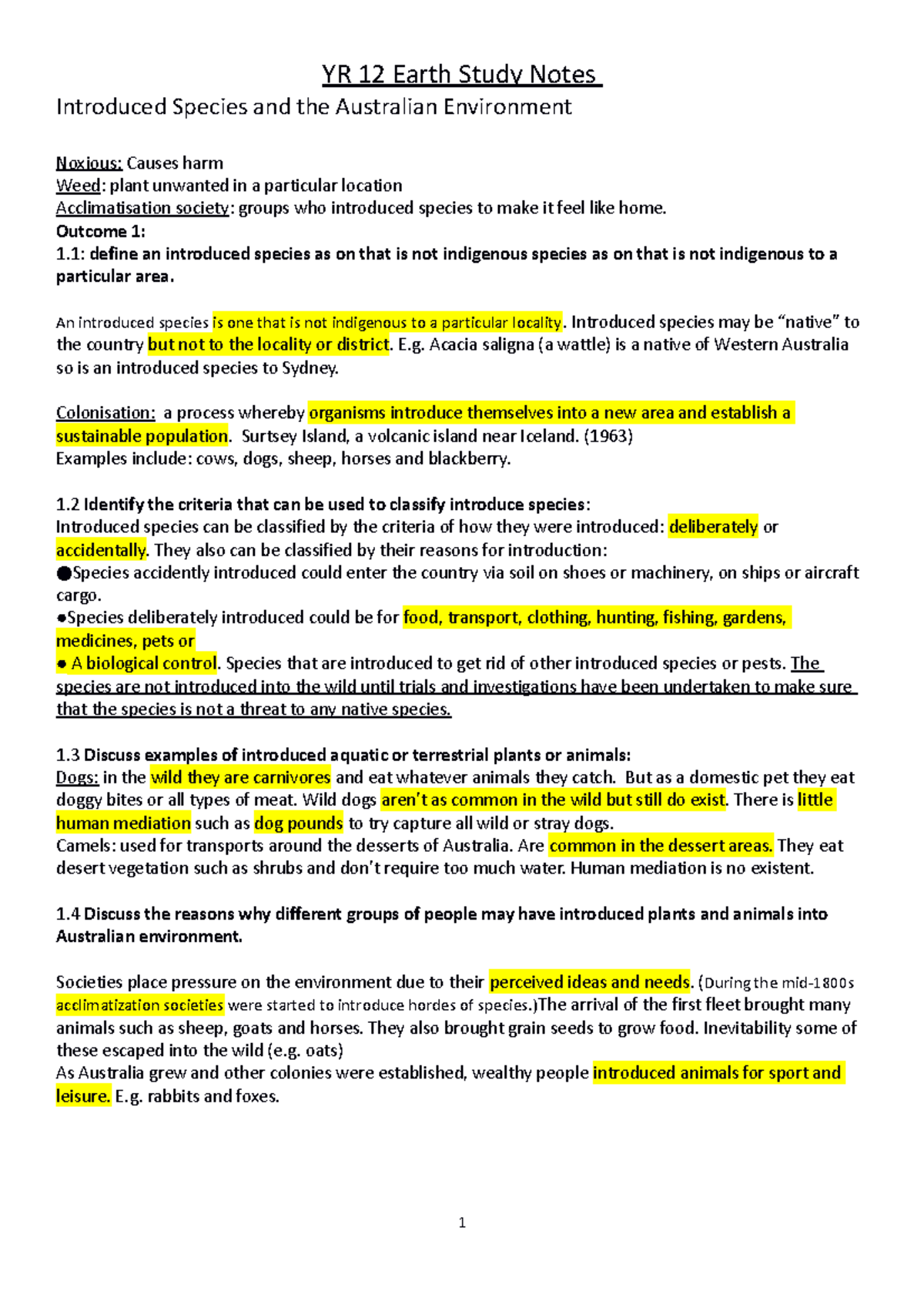 Earth Enviromental Science Notes 2 - YR 12 Earth Study Notes Introduced ...