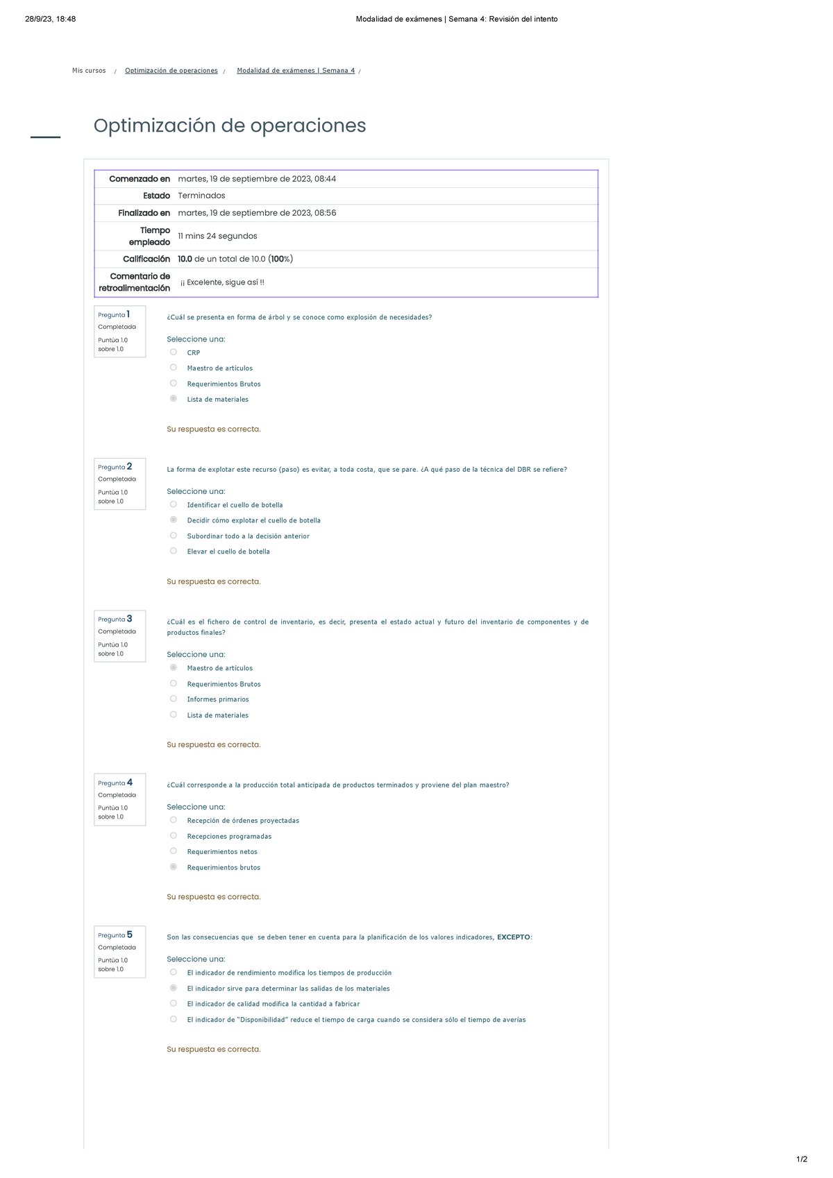 Modalidad de exámenes Semana 4 Revisión del intento - 28/9/23, 18:48 Modalidad de exámenes ...