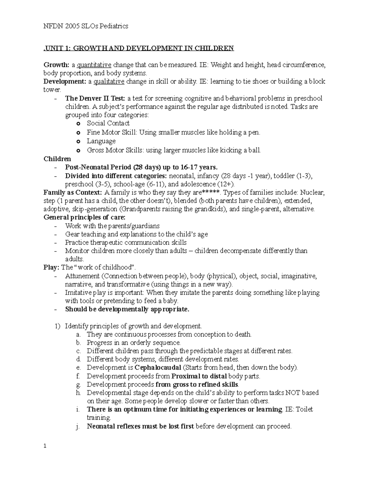 NFDN-Nursing Foundations Development-Maternity -2005-Specific Learning Objectives - .UNIT 1 ...