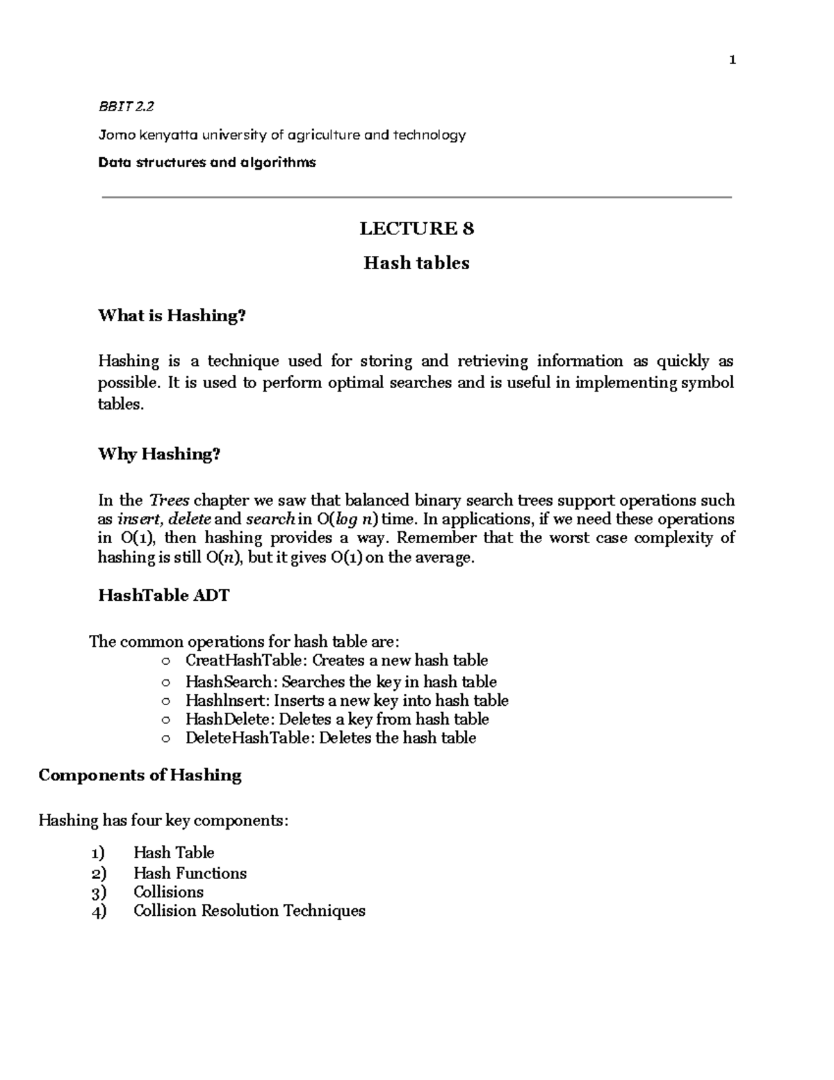 Data structures and algorithms L8 - BBIT 2. Jomo kenyatta university of agriculture and ...