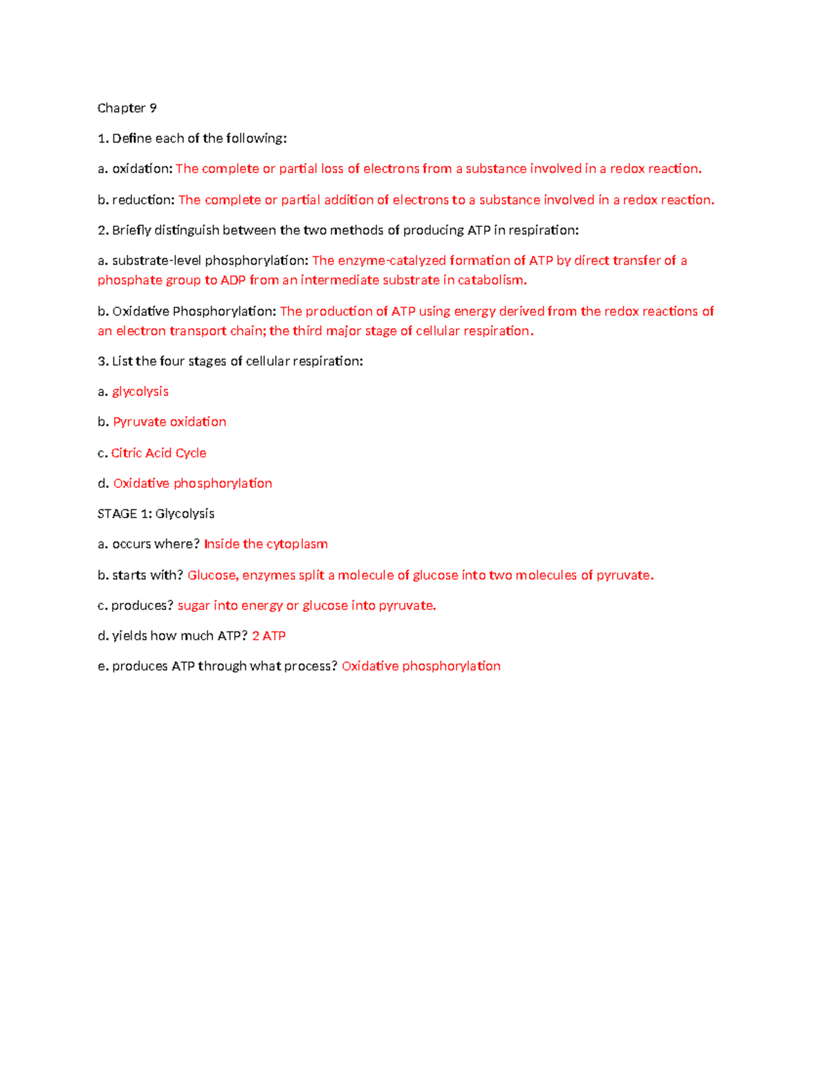 Chapter 9 Respiration Activity (study Guide) sheet - Chapter 9 Define ...