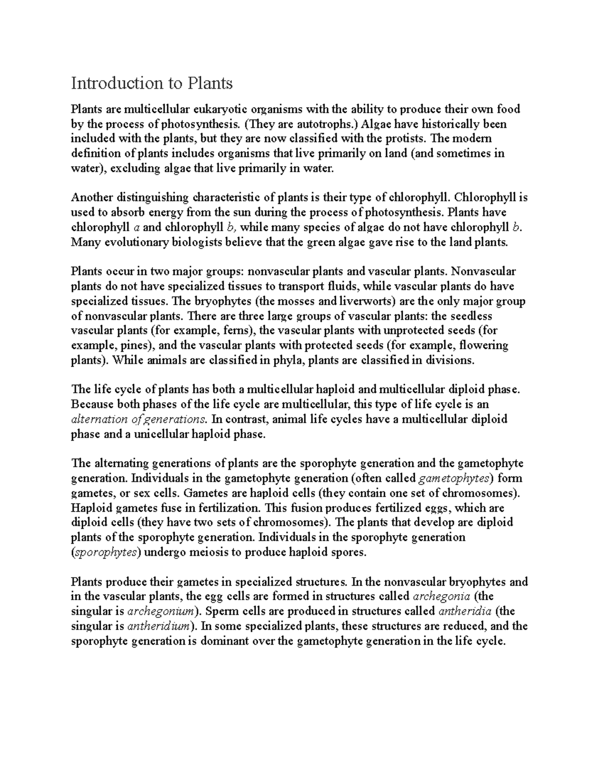 Introduction to Plants - Introduction to Plants Plants are ...