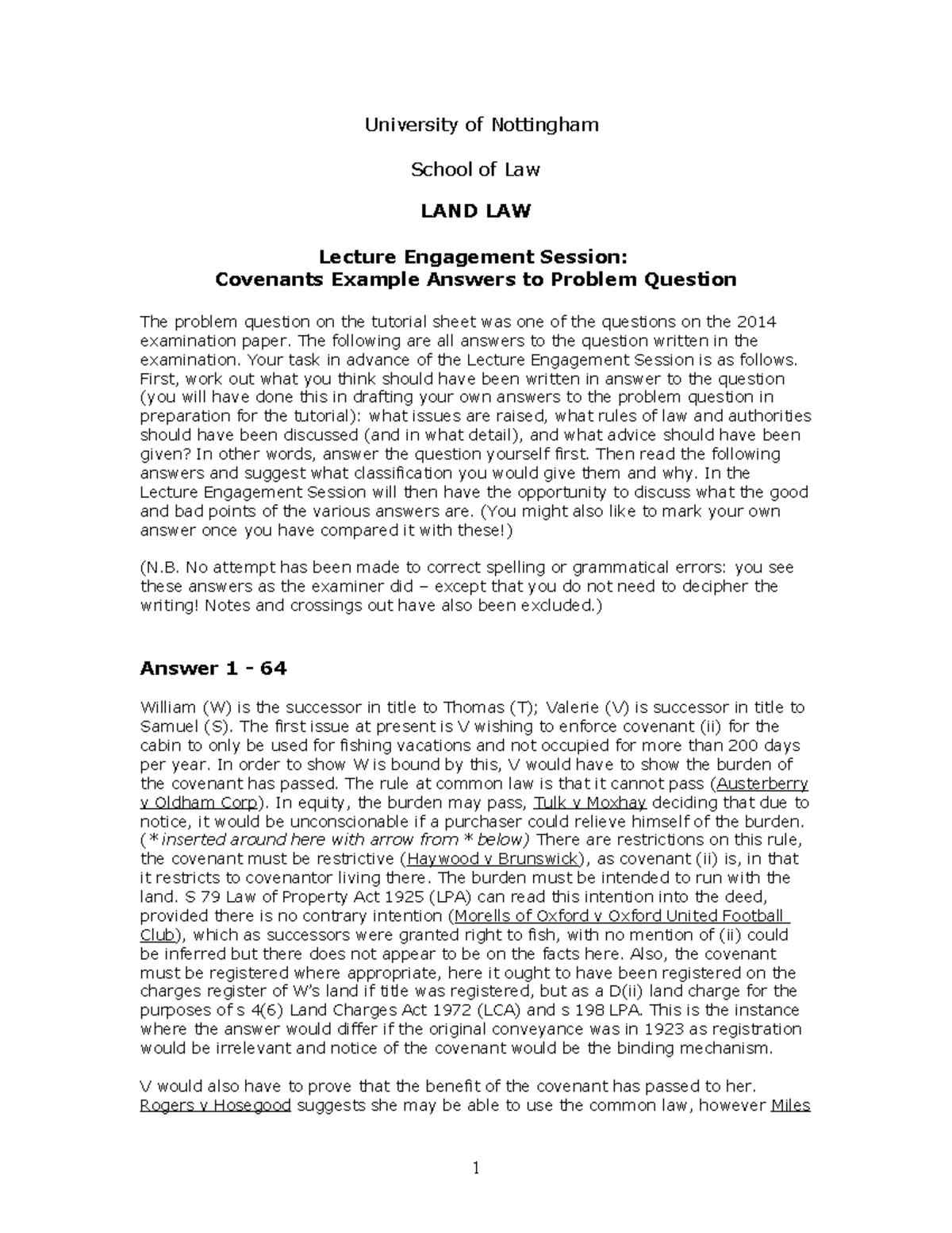 Answers to Covenants Problem 2014 2021-22 exercise - University of ...