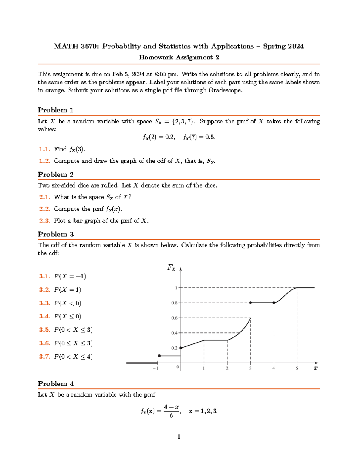 Assignment 2 - Answer key for homework 2 - MATH 3670: Probability and ...