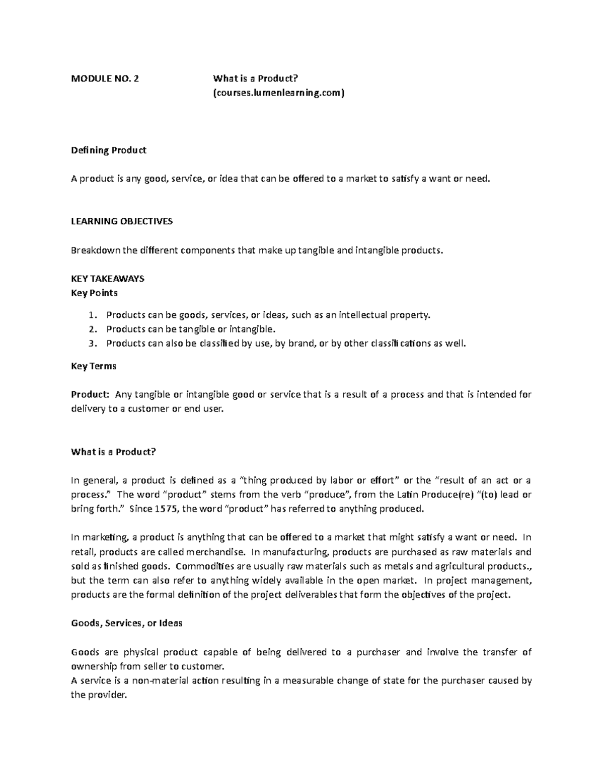 Module 2 Product - BSBA - Marketing Management - MODULE NO. 2 What is a ...