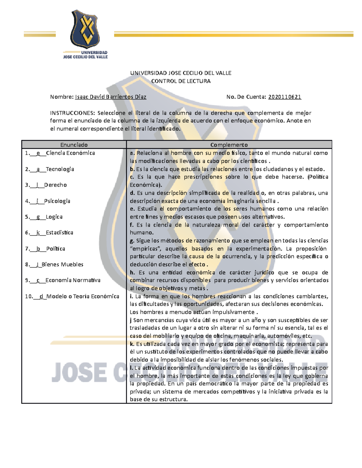 202011 0621 Isaac Barrientos Control DE Lectura - UNIVERSIDAD JOSE ...