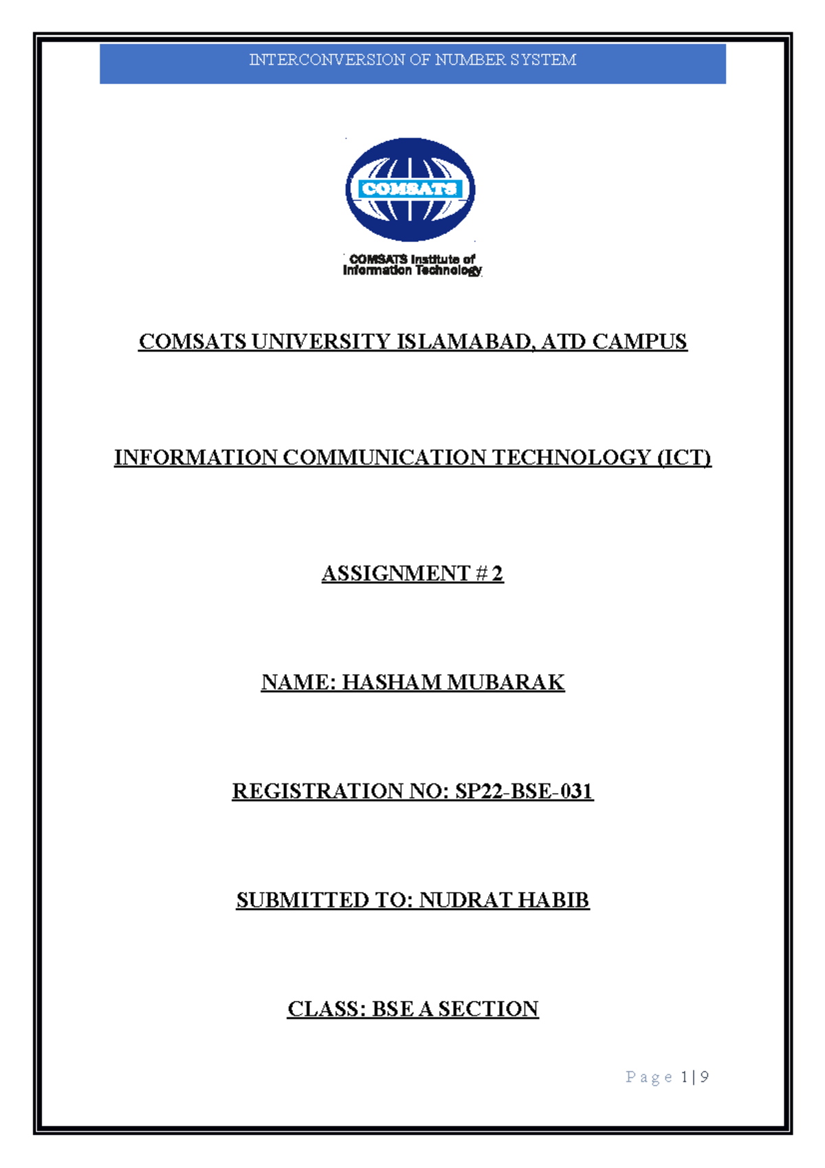 Ict Assignment 2 Comsats University Islamabad Atd Campus Information Communication Technology