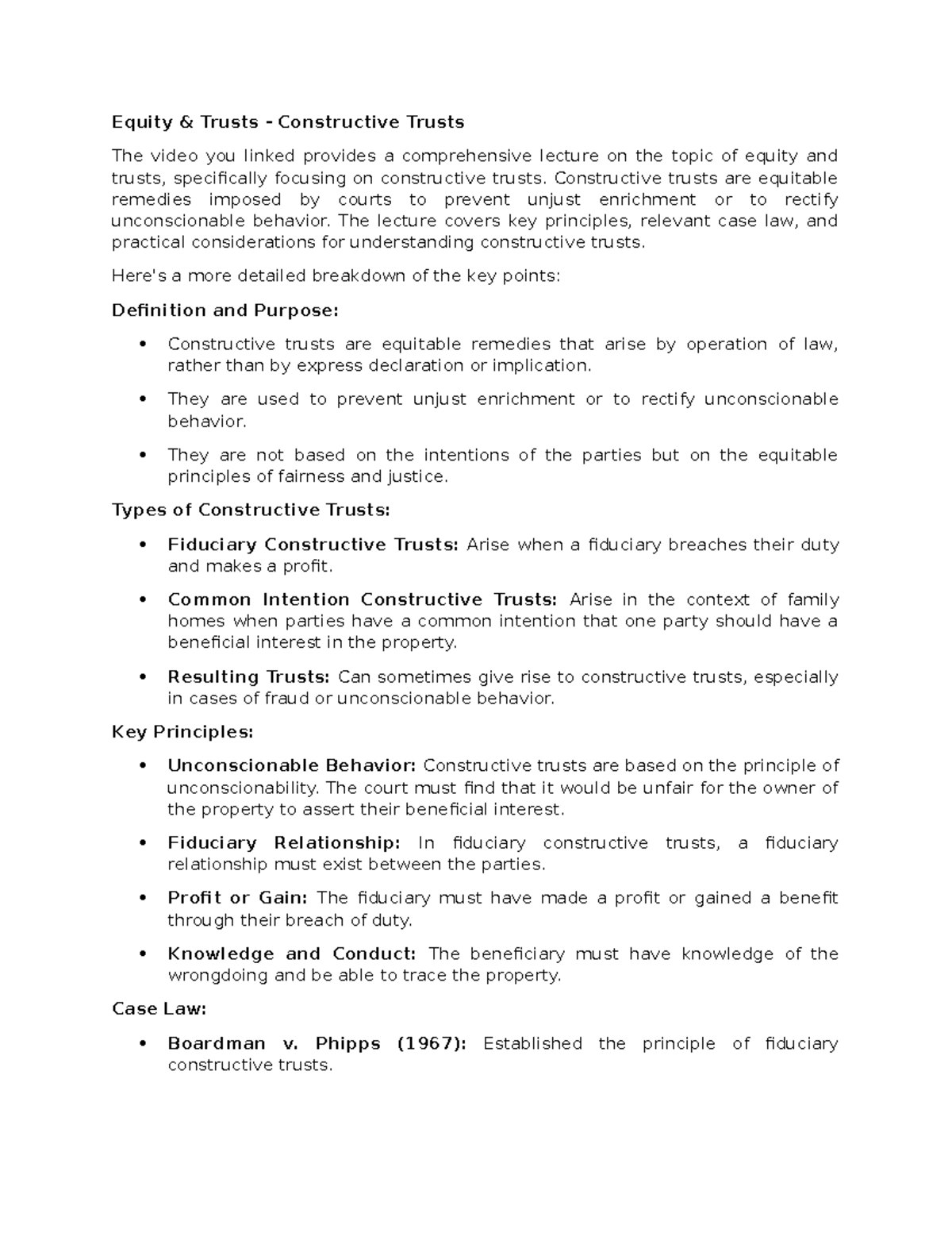 Equity & Trusts - Constructive Trusts - Equity & Trusts - Constructive Trusts The video you ...