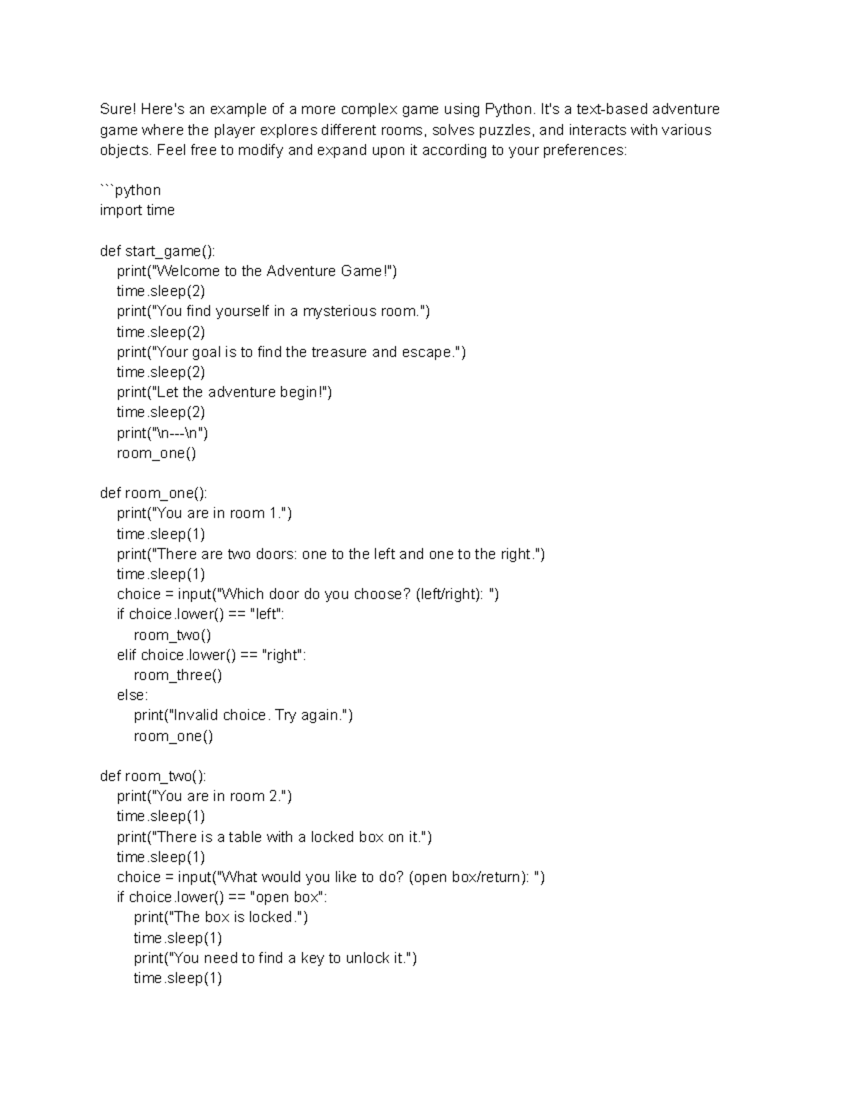 Game #4 - complex game - Sure! Here's an example of a more complex game ...