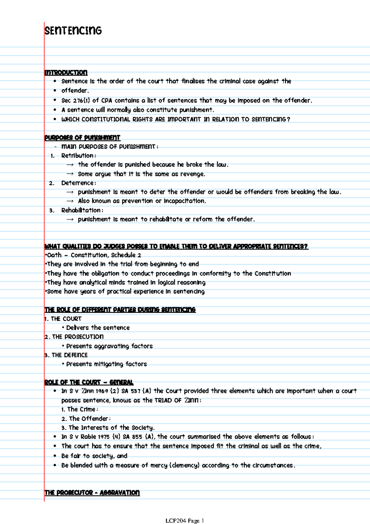 Sentencing - INTRODUCTION Sentence is the order of the court that ...