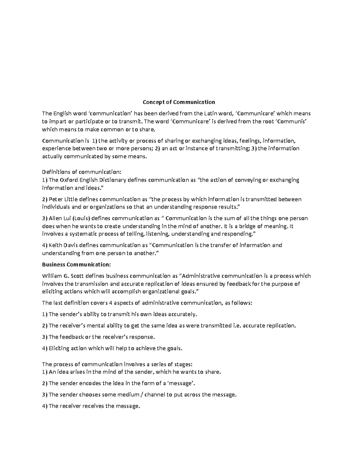 Note about Concept of communication - Business Communication - IGNOU ...