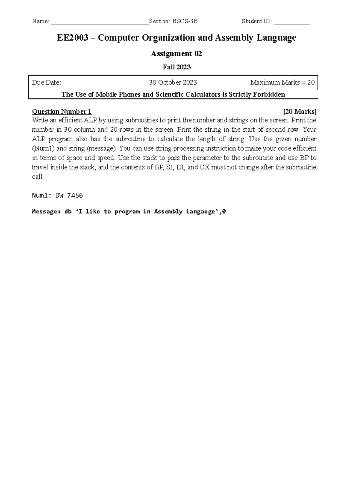 Assignment no - Name: ______________________________Section: BSCS-3B ...