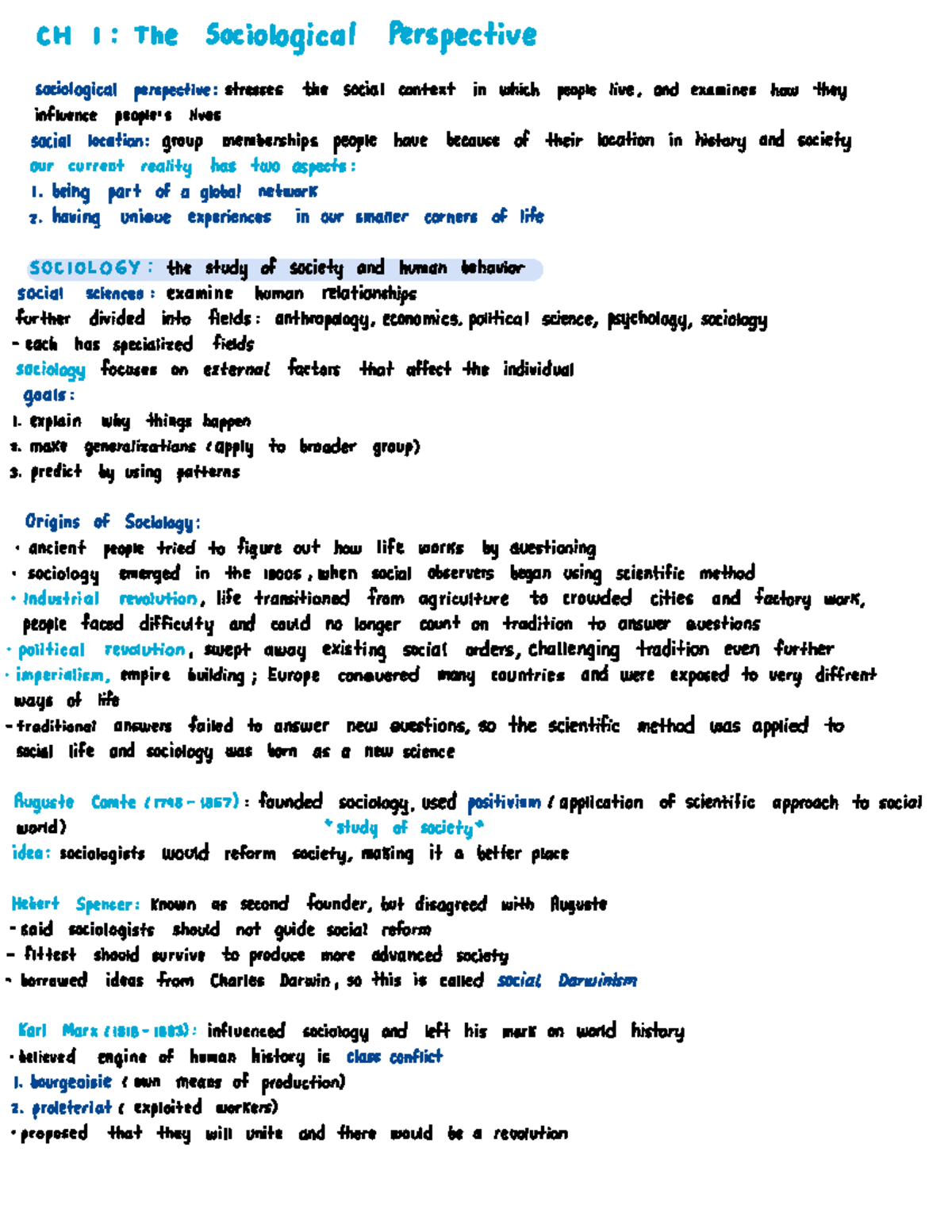 Intro To Sociology - Notes from chapter readings - CH 1:The ...