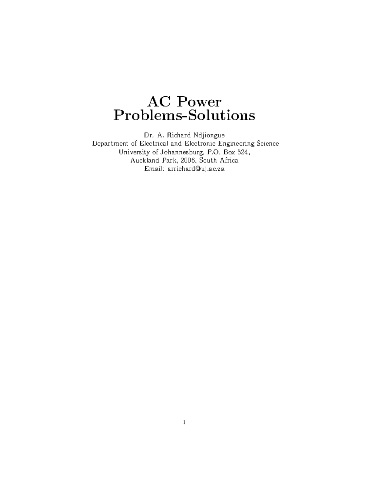 ETN2A ACPower P S 2018 - practice - AC Power Problems-Solutions Dr. A. Richard Ndjiongue ...