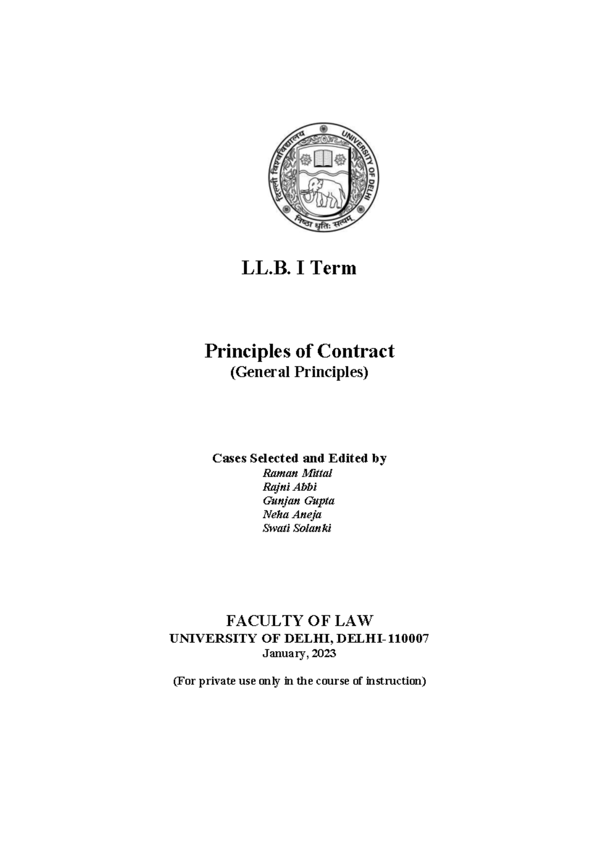 Law of Contract Case Study - LL. I Term Principles of Contract (General ...