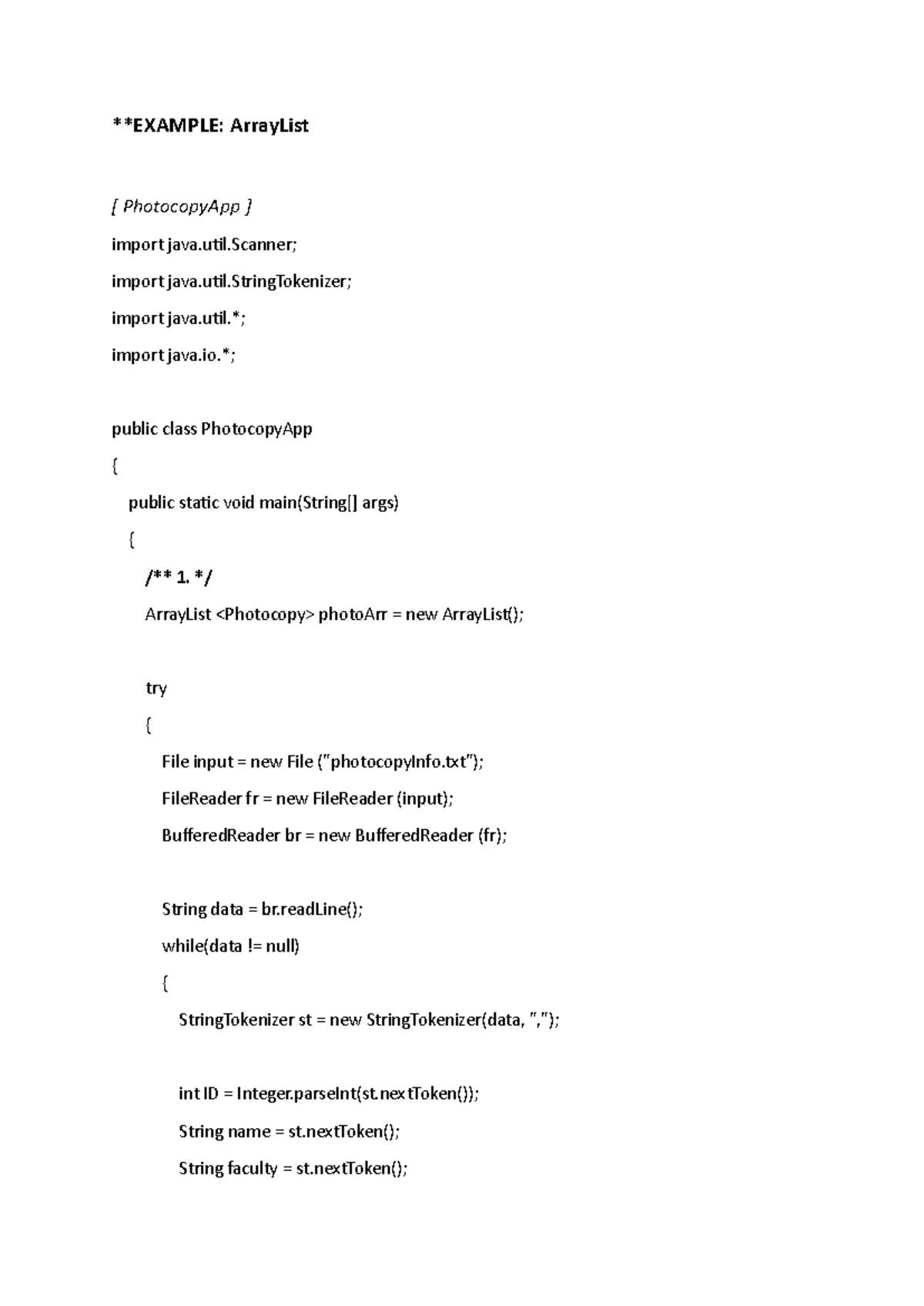 C2 Array List - **EXAMPLE: ArrayList [ PhotocopyApp ] import java l ...