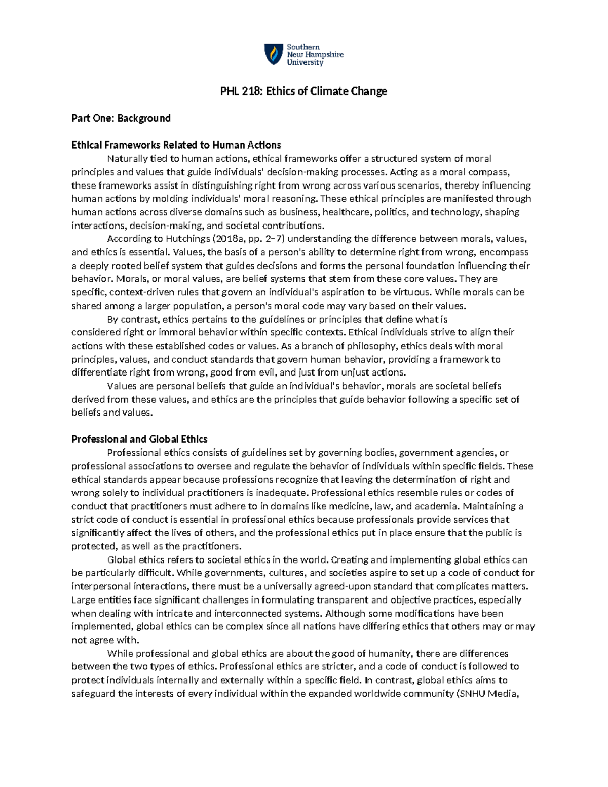 7-1 Project - PHL 218: Ethics of Climate Change Part One: Background Ethical Frameworks Related ...