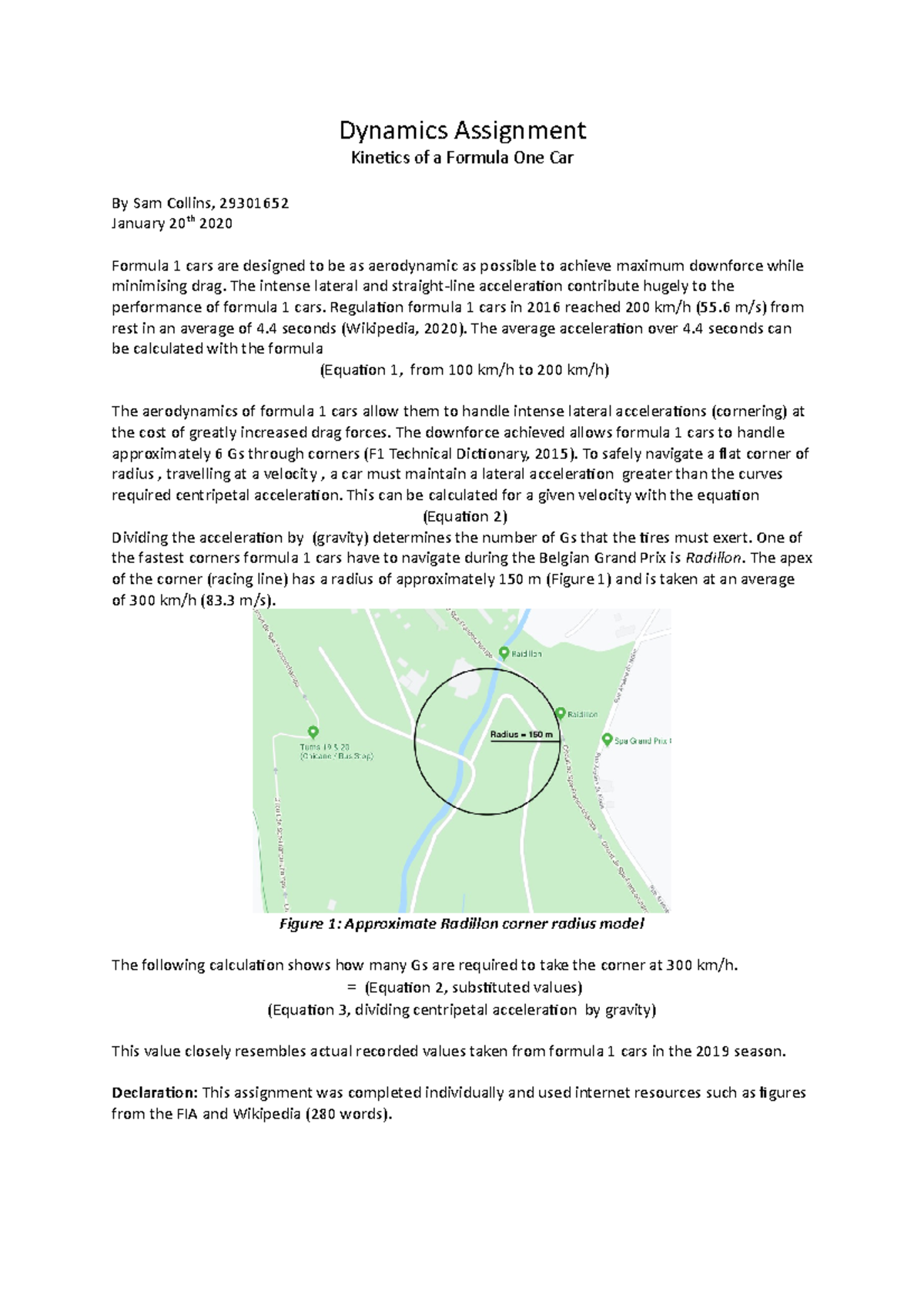 Dynamics Assignment - Dynamics Assignment Kinetics of a Formula One Car By Sam Collins, 29301652 ...