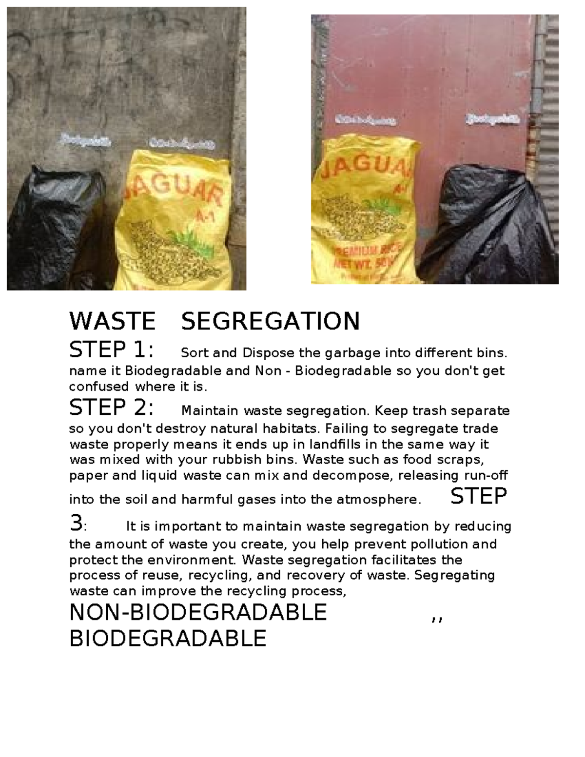 Waste- Segregation - Copy - WASTE SEGREGATION STEP 1: Sort and Dispose ...