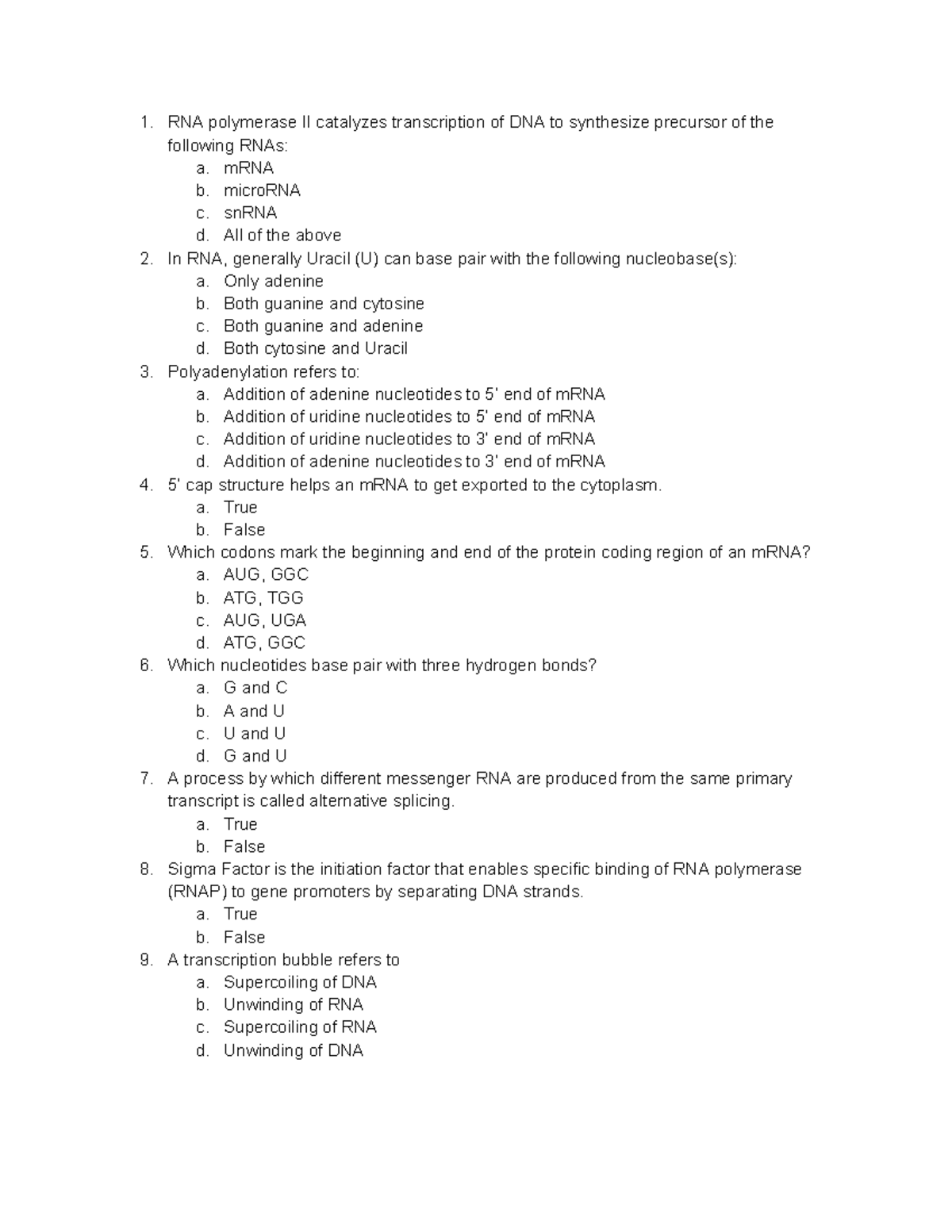 Genetics Study Guide - Questions and attached answers about RNA ...