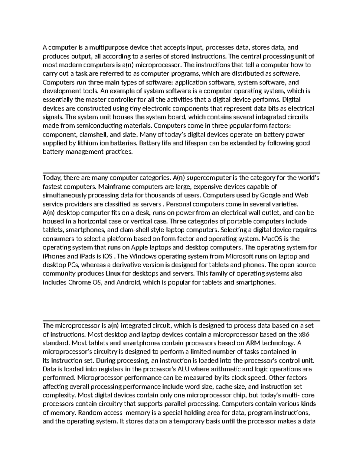Interactive Summay Mod Two - A computer is a multipurpose device that accepts input, processes ...