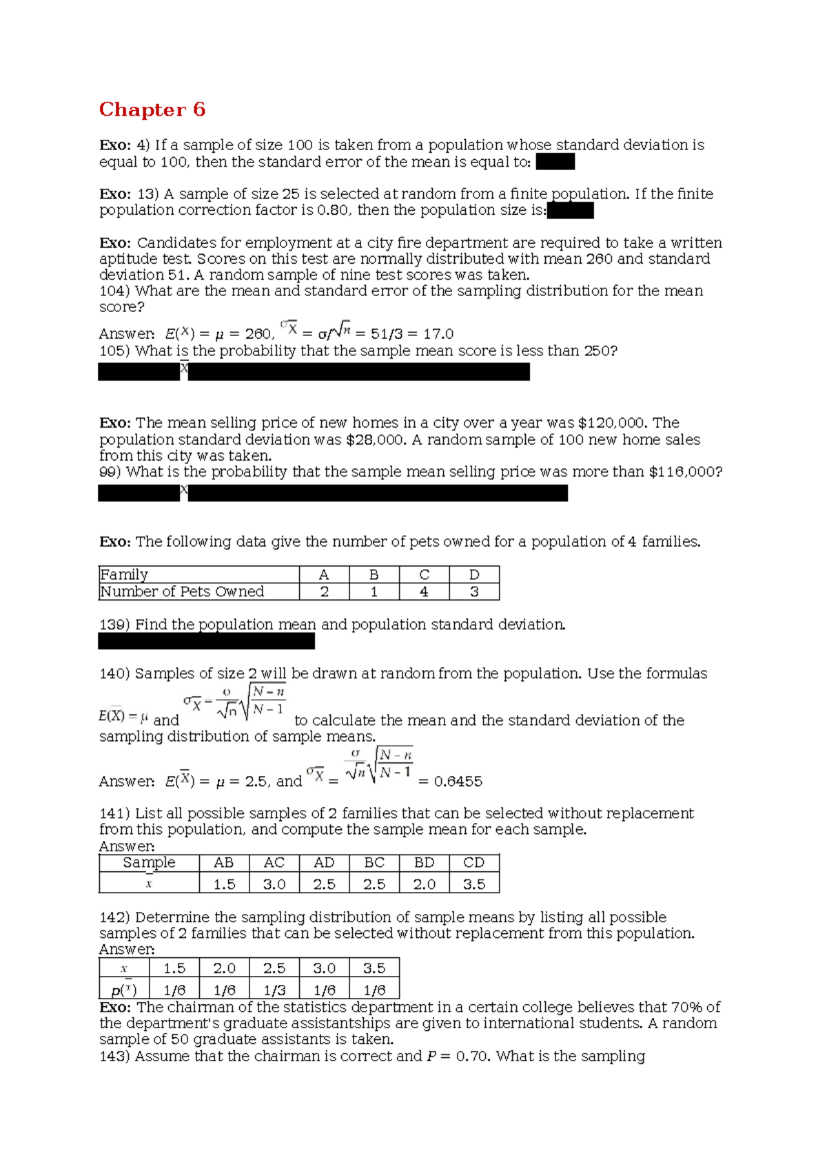 Exo chap 6 - Chi squared distribution questions - Chapter 6 Exo: 4) If a sample of size 100 is ...