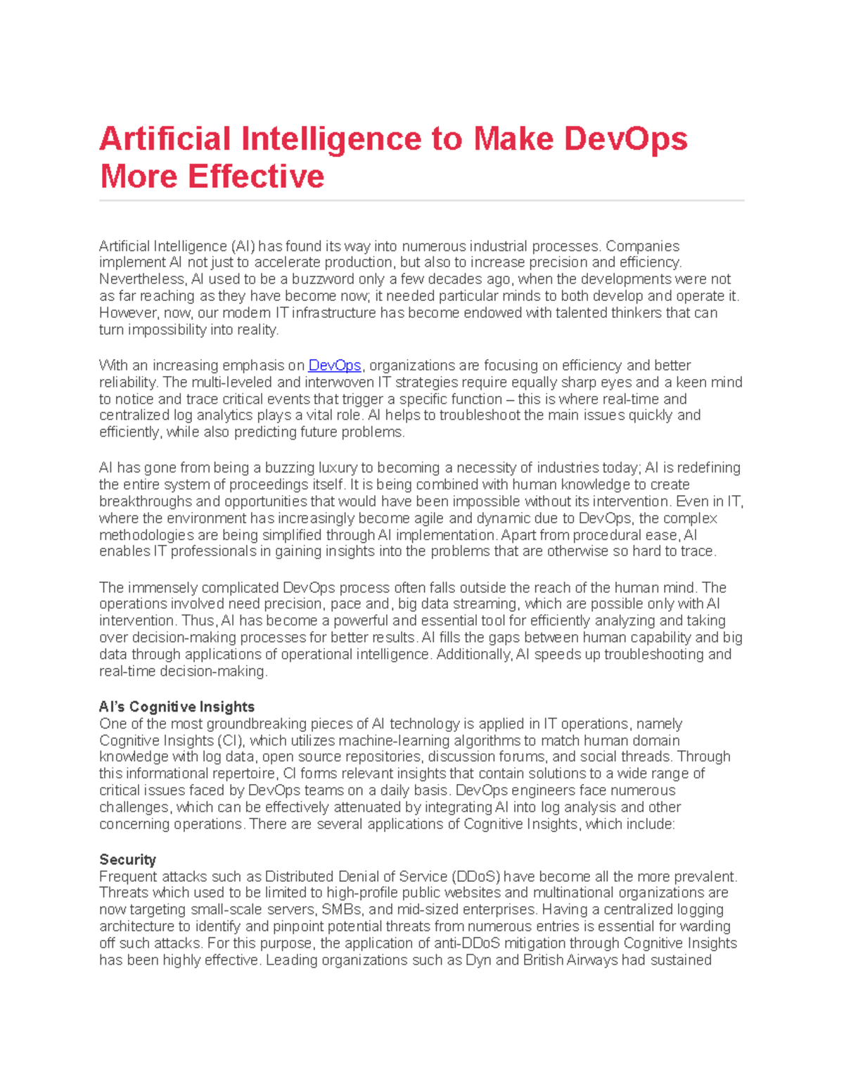 2.0 Artificial Intelligence to Make Dev Ops More Effective - Artificial ... 2.0 Artificial Intelligence to Make Dev Ops More Effective - Artificial ...