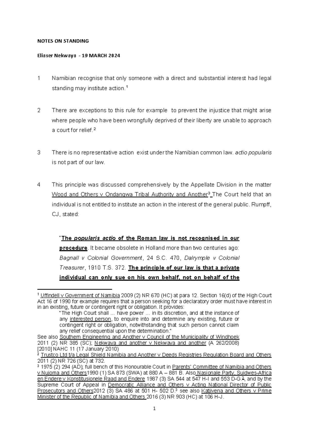 Summary Of Cases ON Locus Standi - NOTES ON STANDING Eliaser Nekwaya ...