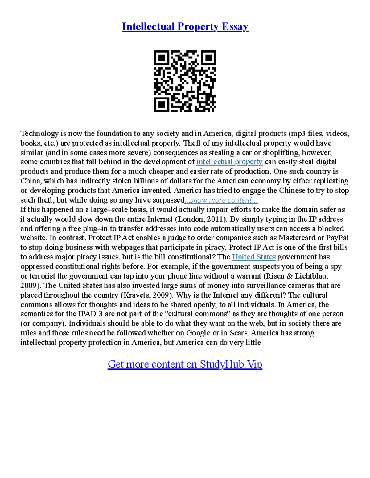 Intellectual Property Essay - Intellectual Property Essay Technology is ...