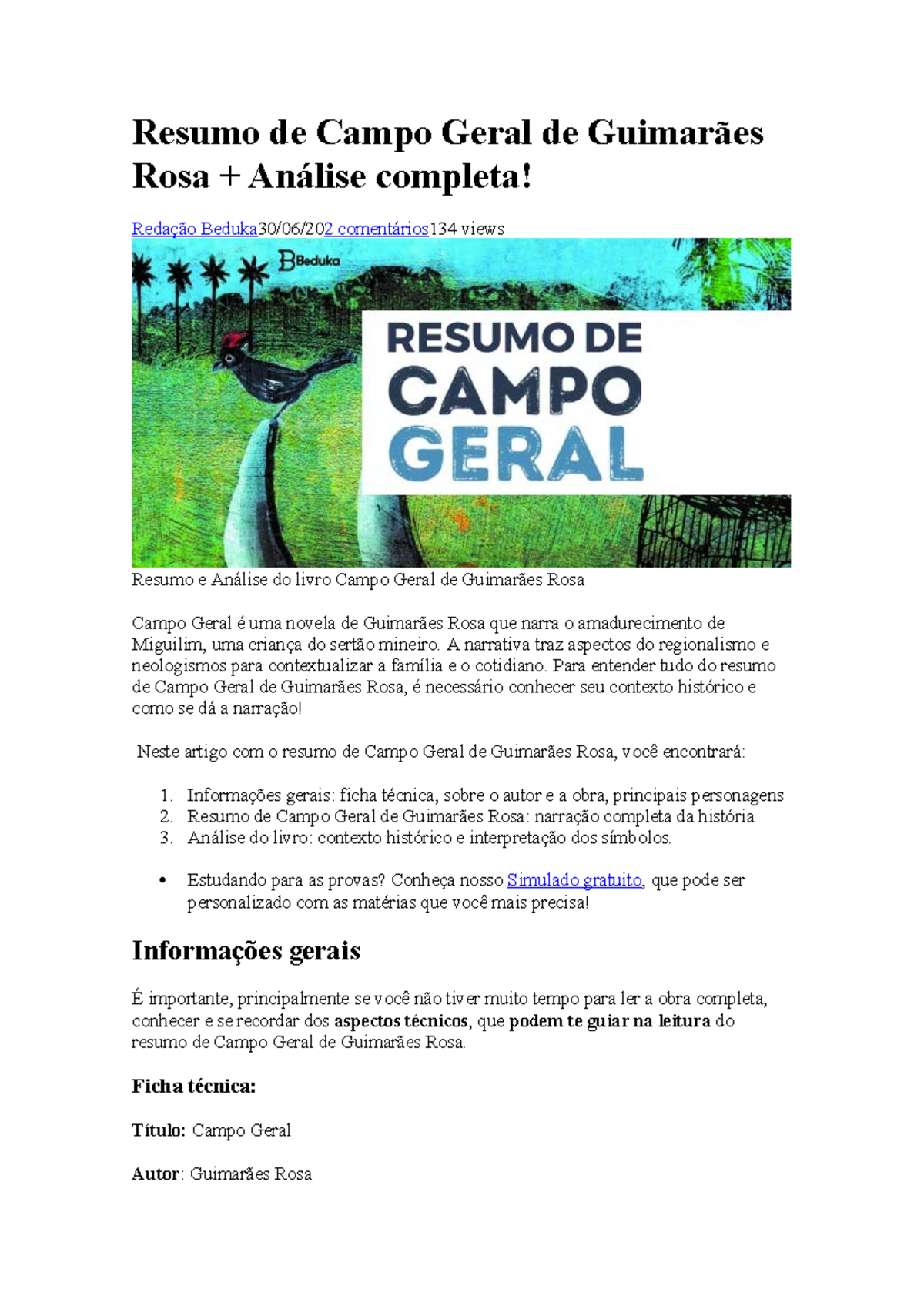 Resumo de Campo Geral de Guimarães Rosa - Resumo de Campo Geral de ...