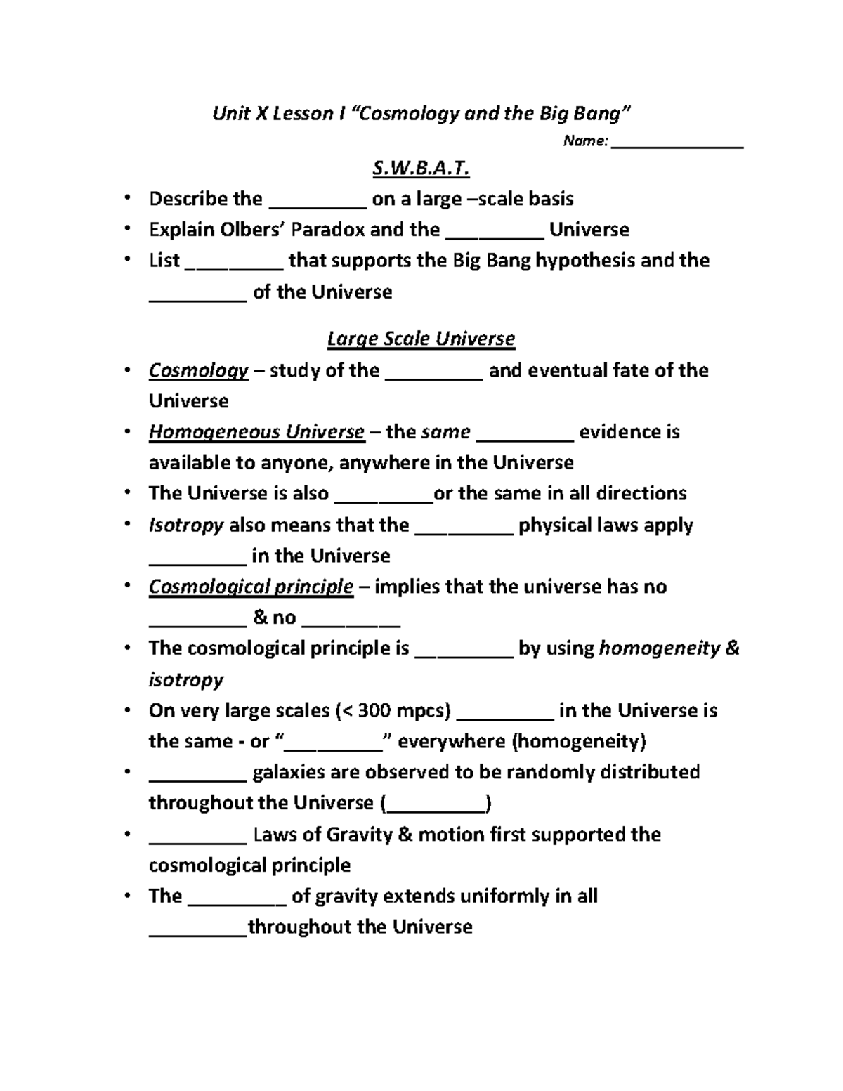 Big Bang notes - Warning: TT: undefined function: 32 Unit X Lesson I ...