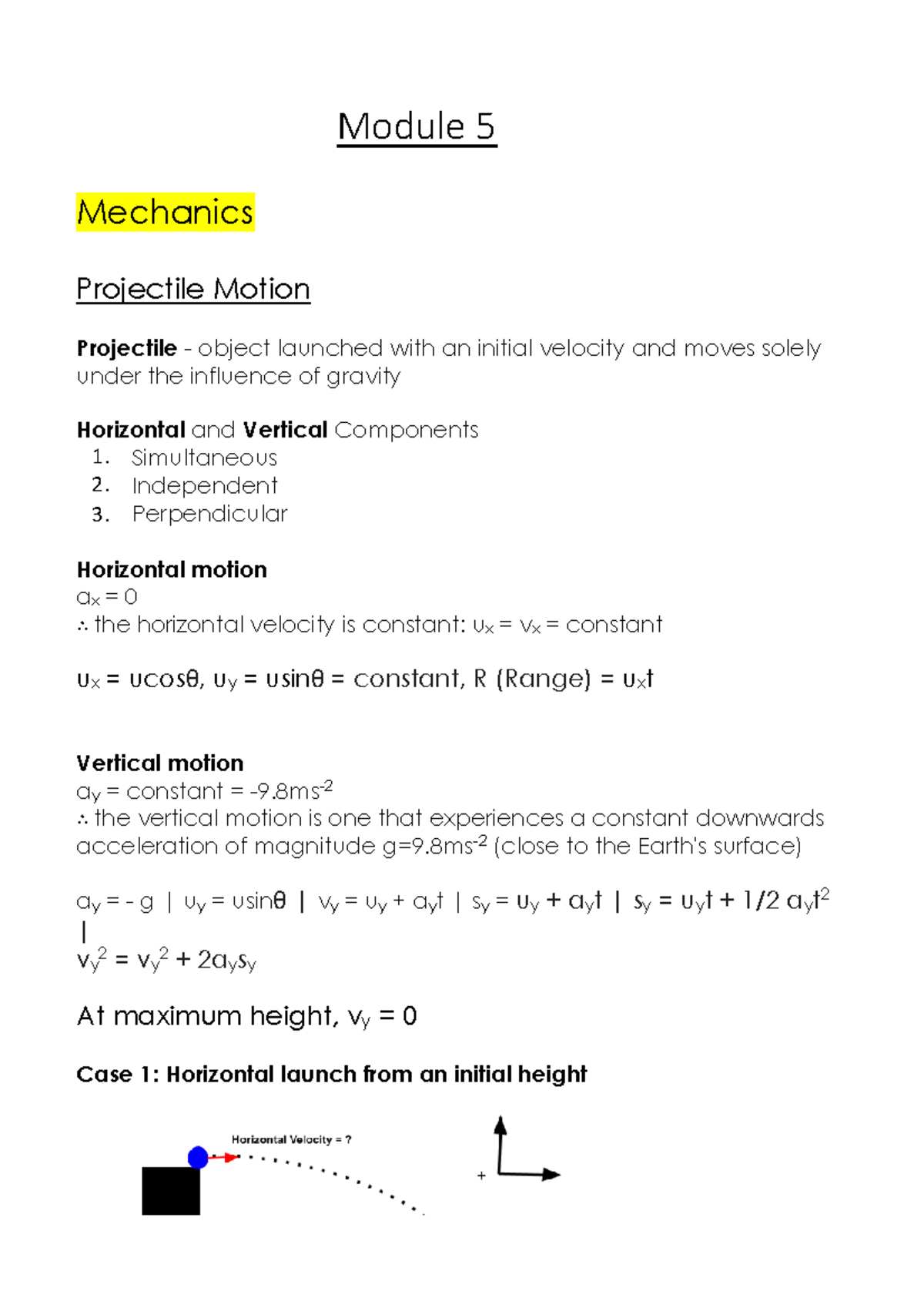 Physics - Module 5 - fewtergfvds - Mechanics Projectile Motion ...
