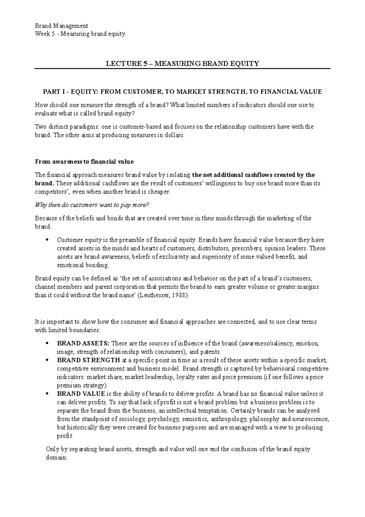 Week 5 - Measuring brand equity - Week 5 - Measuring brand equity ...