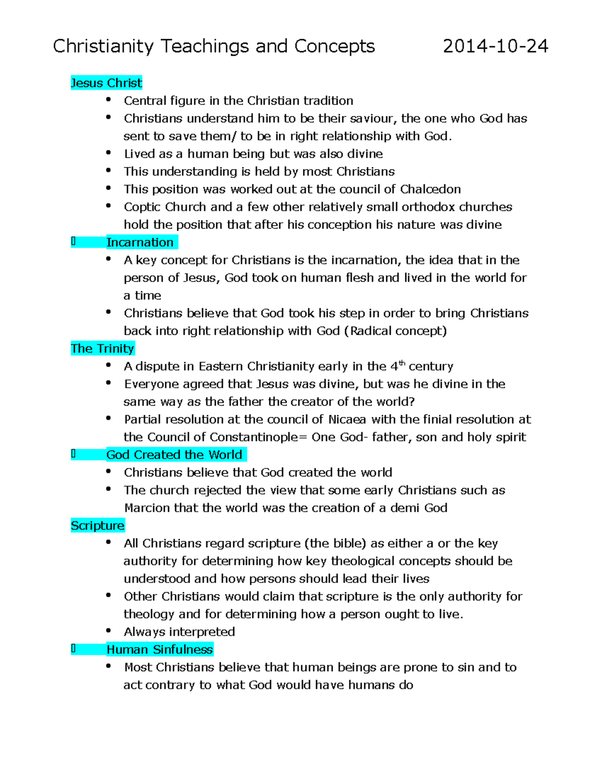 Lecture notes - christianity teachings and concepts - Christianity ...