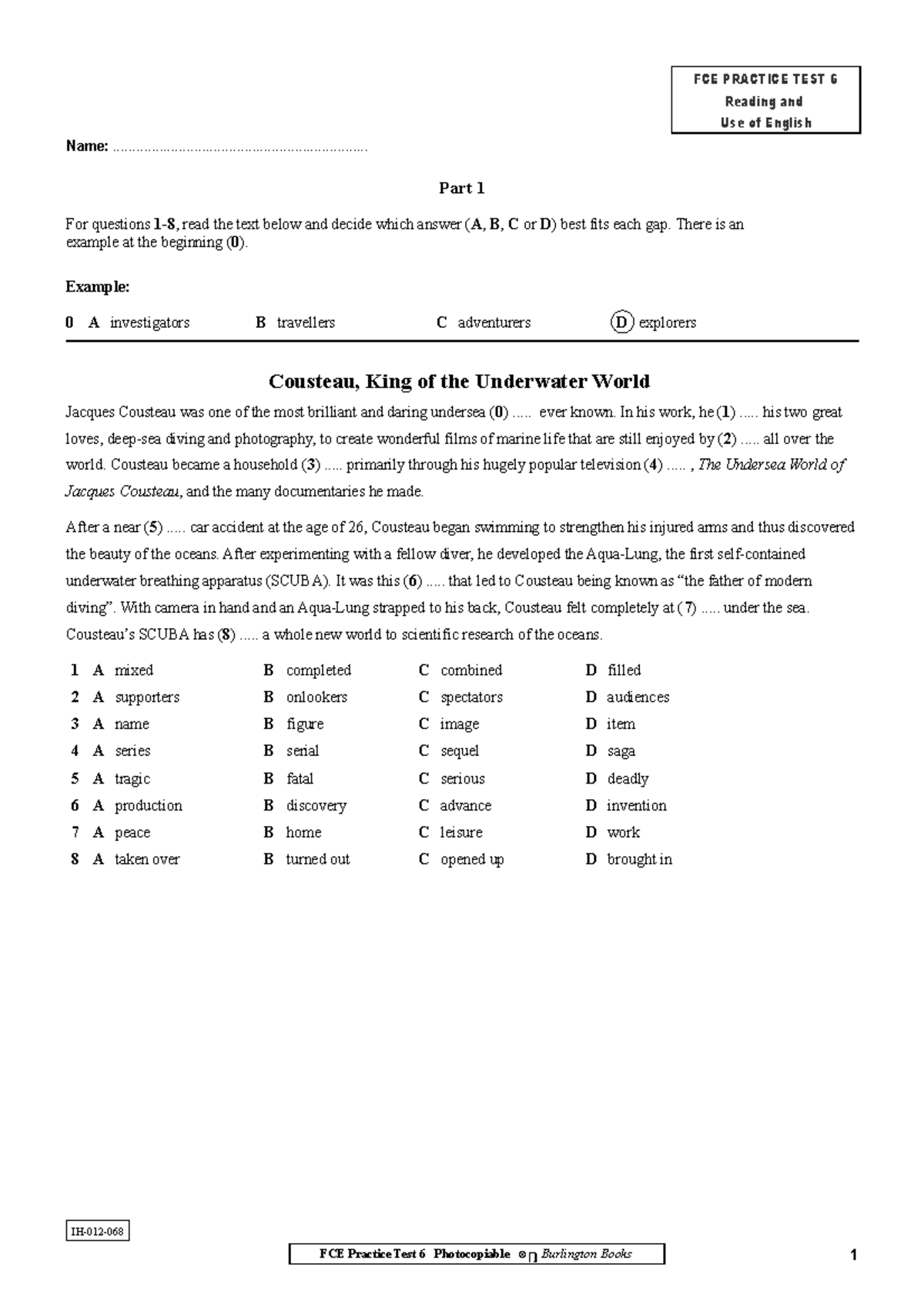 FCE Test 6 - per practicar el first teniu el use of english i reading ...