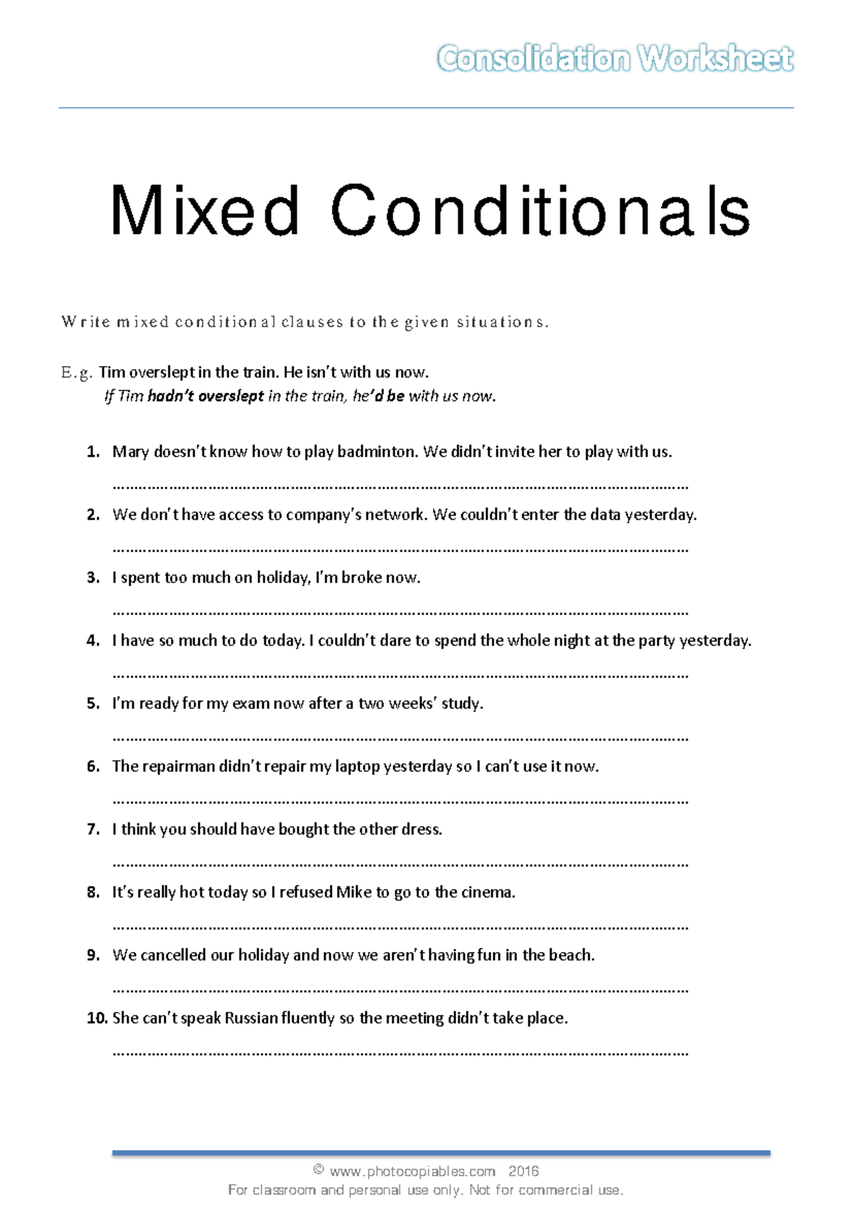 Mixed Conditionals consolidation worksheet-freebie - © photocopiables ...