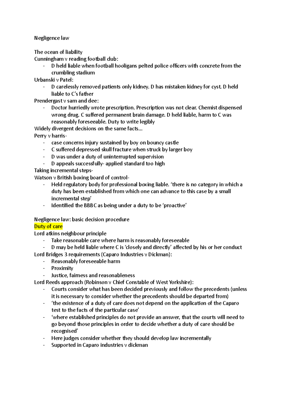 Negligence law - Ox - Studocu