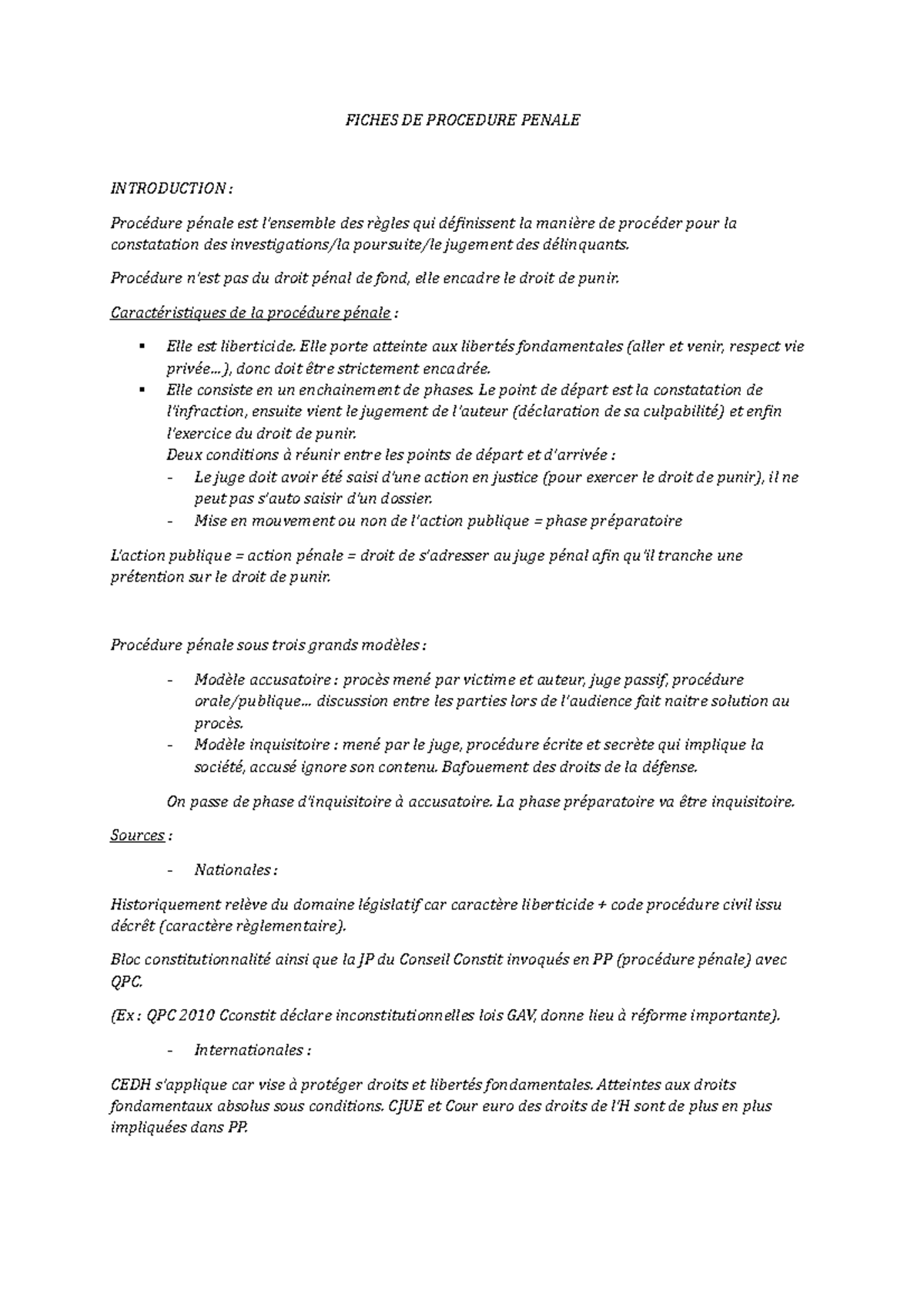 fiche de procédure pénale : les sources - FICHES DE PROCEDURE PENALE ...