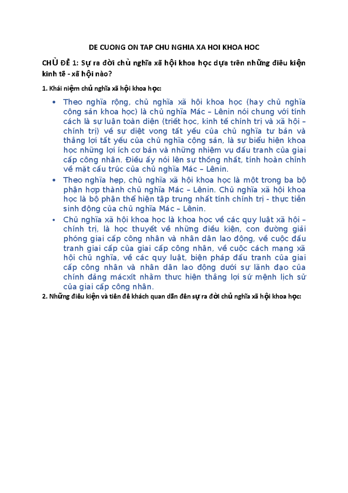 De cuong CNXH nam 1 - Đề cương ôn tập CNXH - DE CUONG ON TAP CHU NGHIA XA HOI KHOA HOC CH Ủ ĐỀỀ ...