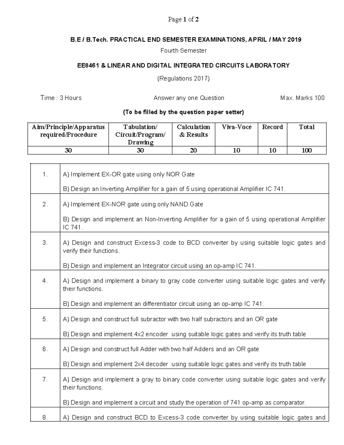 EE8461 - 25 - LAB QUES - Page 1 of 2 B / B. PRACTICAL END SEMESTER ...