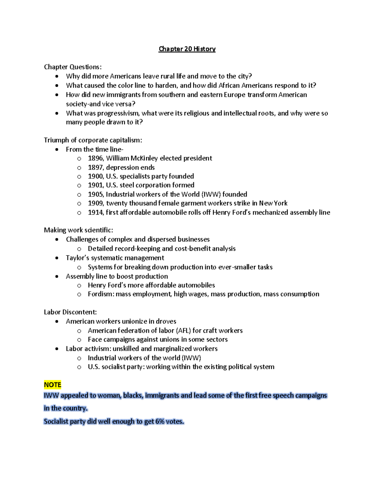 Histoy-Chapter 20 - lecture notes - Chapter 20 History Chapter ...